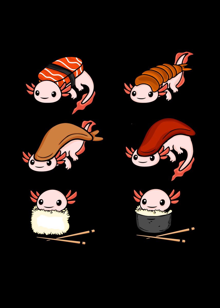'Axolotl Maki Gift Sushi' Poster, picture, metal print, paint by ...