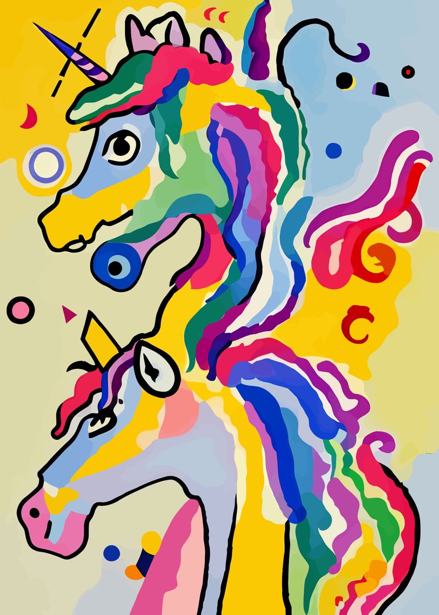 'Rainbow unicorns' Poster, picture, metal print, paint by Prawny | Displate