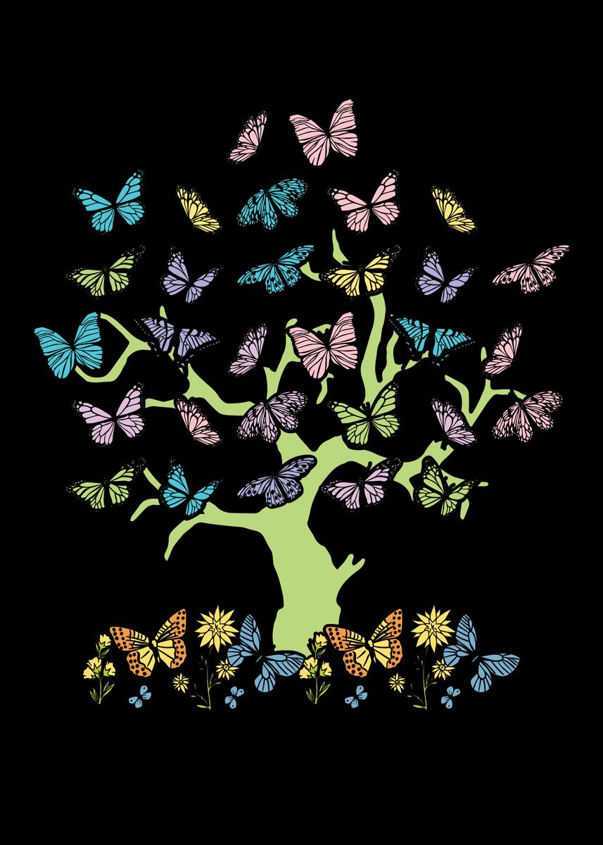 'Colorful Butterflies tree' Poster by JTGDesign | Displate
