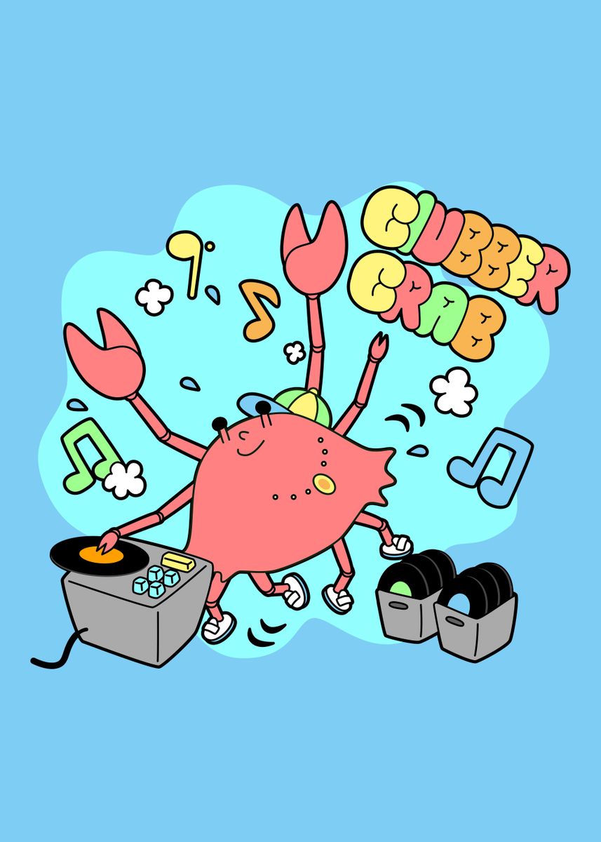 'Clubber Crab' Poster, picture, metal print, paint by Hahaha Creative ...