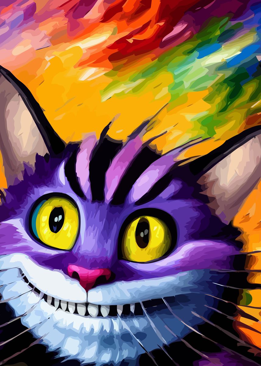 'Funny Cheshire Cat' Poster, picture, metal print, paint by Prawny | Displate