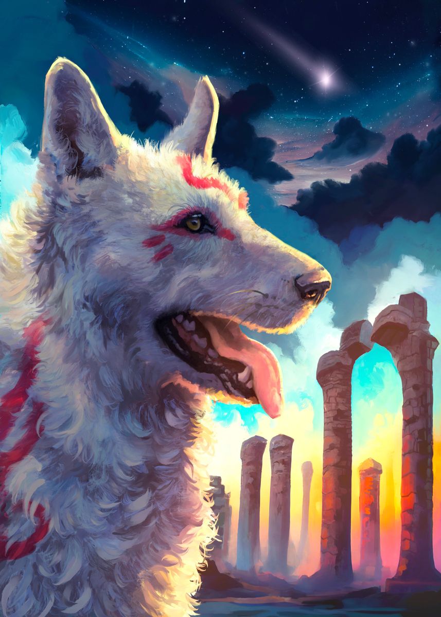 'Wolf Star' Poster, picture, metal print, paint by Louise Goalby | Displate