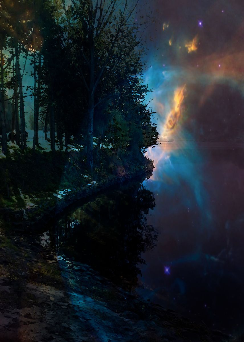 'Blue lake midnight' Poster, picture, metal print, paint by Edy Art ...