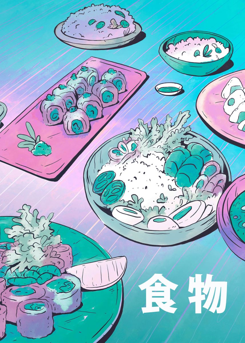 'Vaporwave Asian food' Poster, picture, metal print, paint by Simon ...