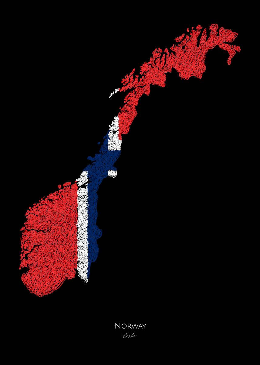 'Norway Oslo Flag Map Art' Poster, picture, metal print, paint by erwin ...