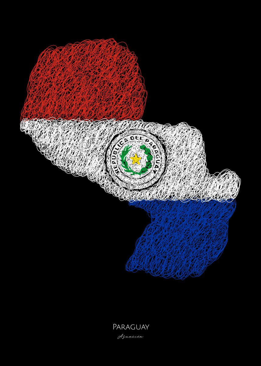 'Paraguay Asuncion Flag Map' Poster, picture, metal print, paint by ...