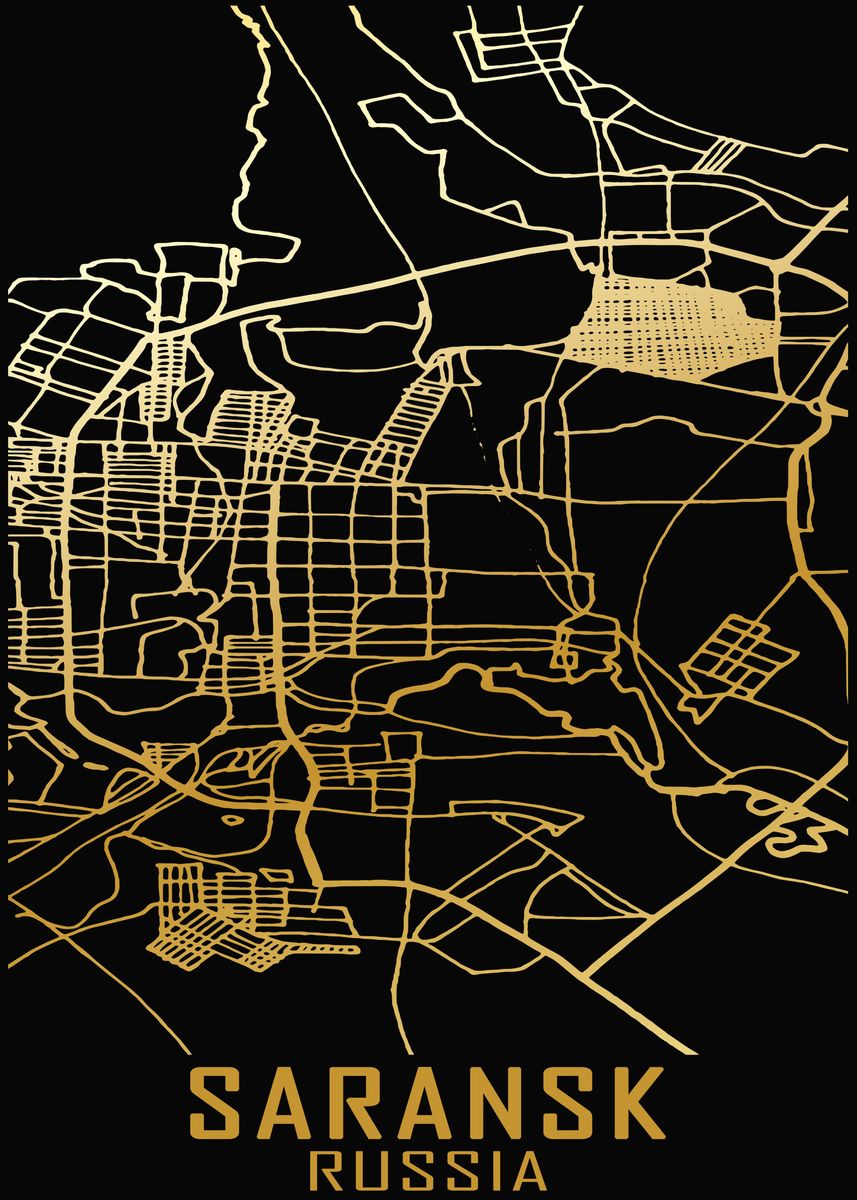 'Saransk Russia City Map' Poster, picture, metal print, paint by ...