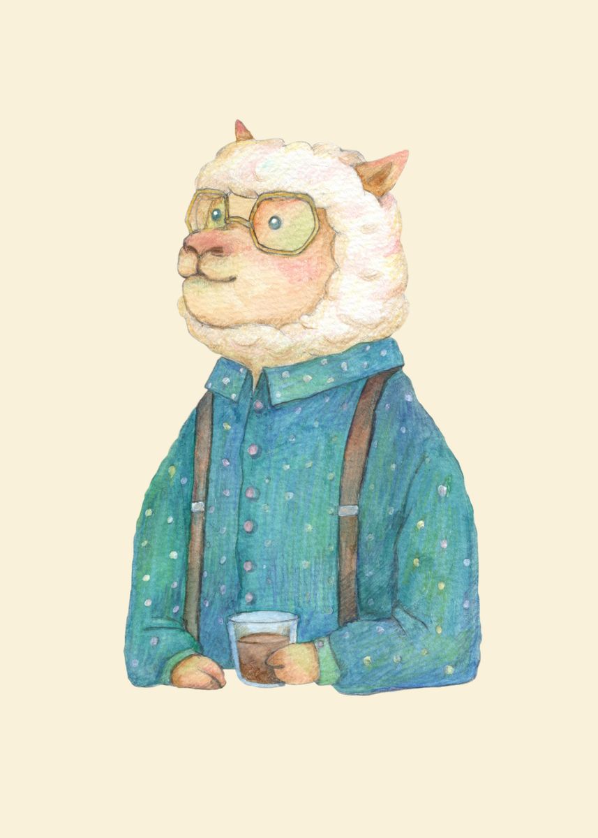 'Alpaca and coffee cocktail' Poster, picture, metal print, paint by ...