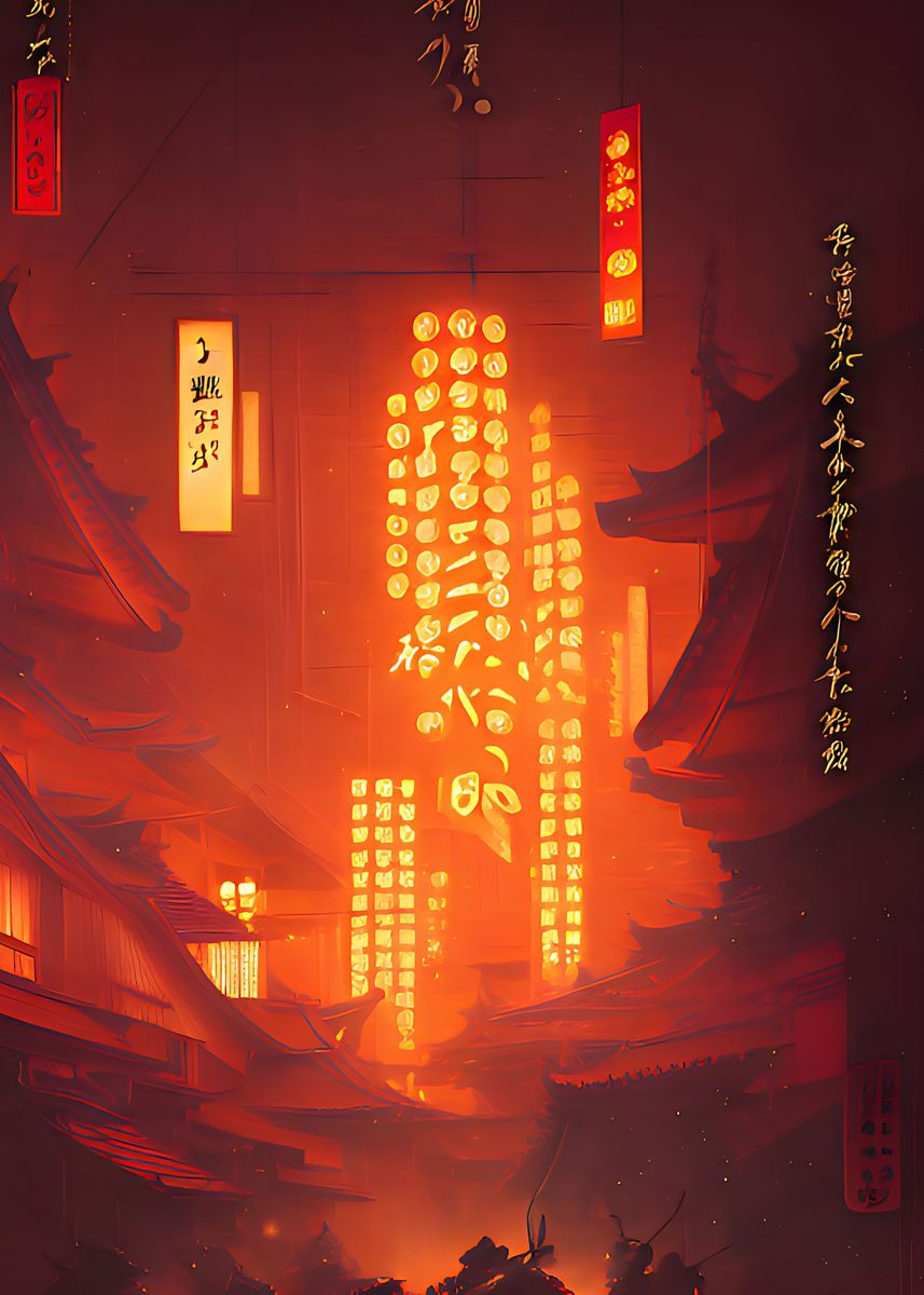 'Asian Red Temple' Poster by Lukasz Kobylka | Displate