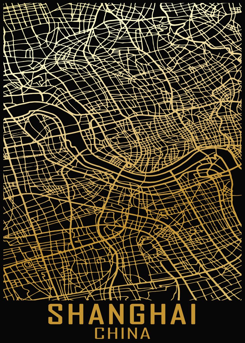 'Shanghai China City Map' Poster by SheldonBennett Studio | Displate