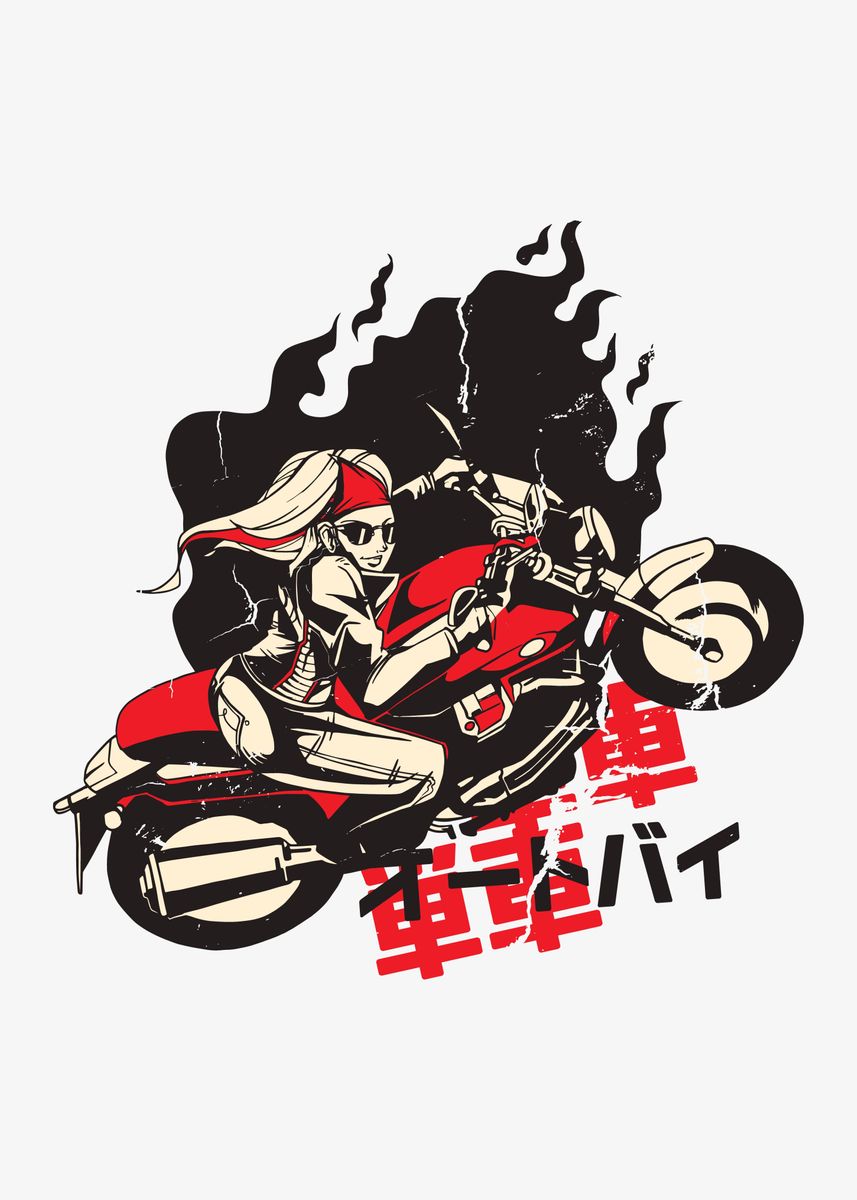 'Motorcycle Girl Biker' Poster by Artur | Displate