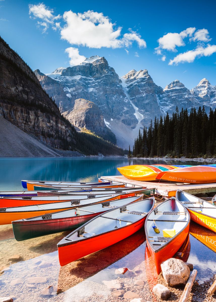 'Canoes at Moraine lake' Poster, picture, metal print, paint by Matteo ...