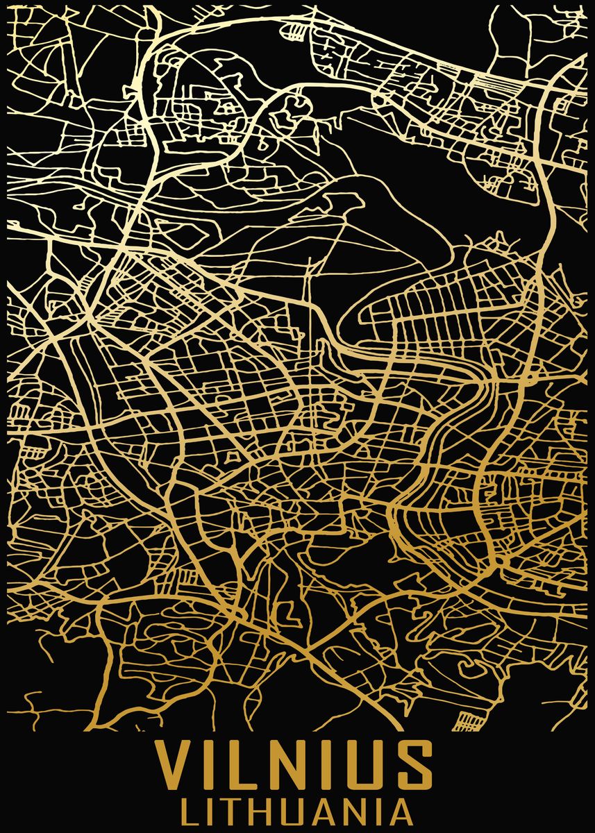'Vilnius Lithuania City Map' Poster, picture, metal print, paint by ...