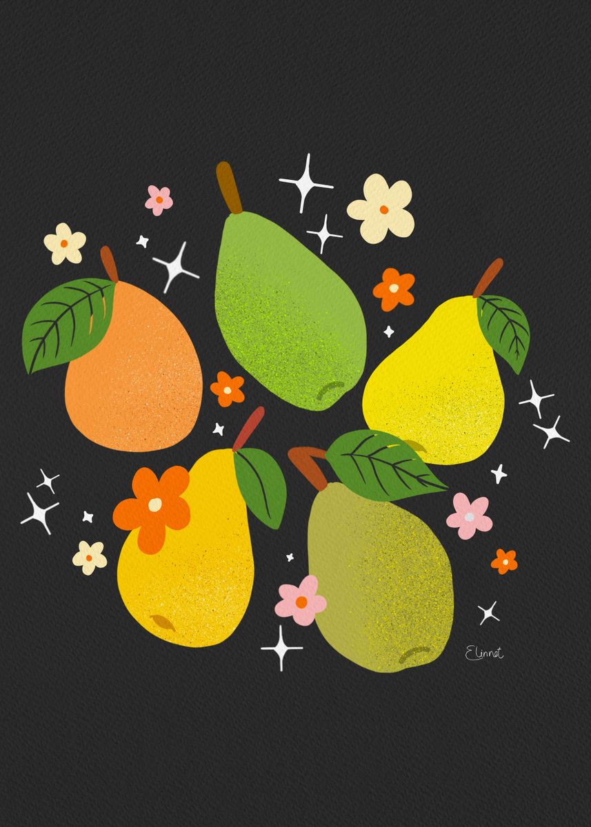'Colorful pears ' Poster, picture, metal print, paint by Elinnet | Displate