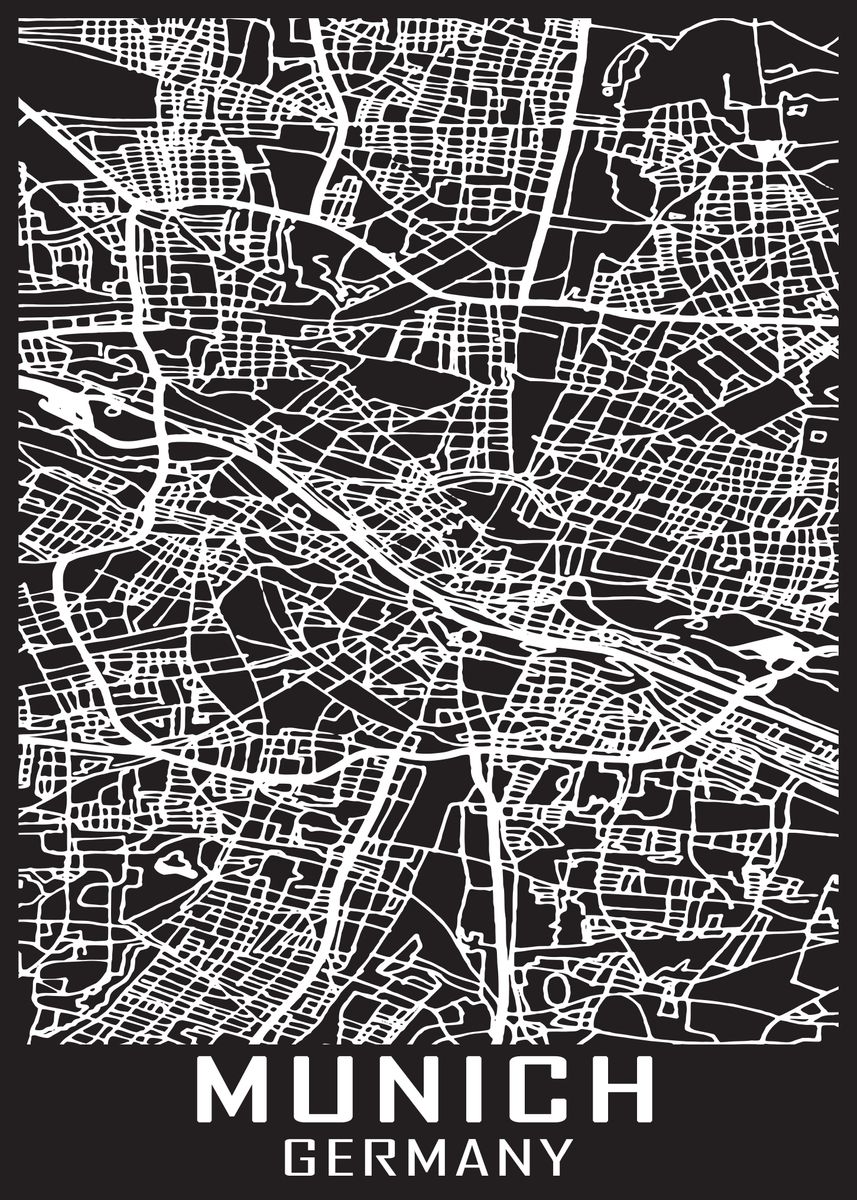 'Munich Germany City Map' Poster by HildaWarren Studio | Displate