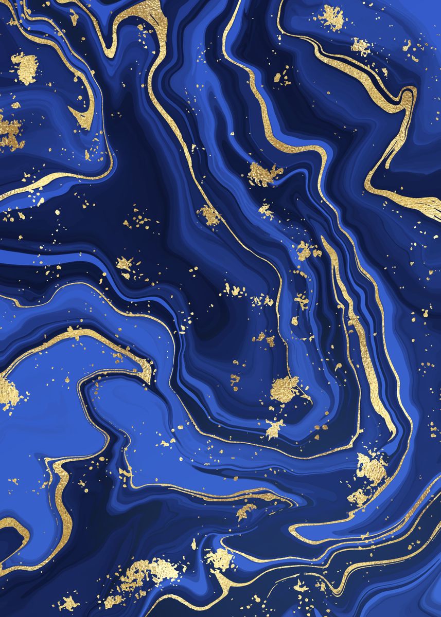 'Marble Gold and Blue Decor' Poster, picture, metal print, paint by ...