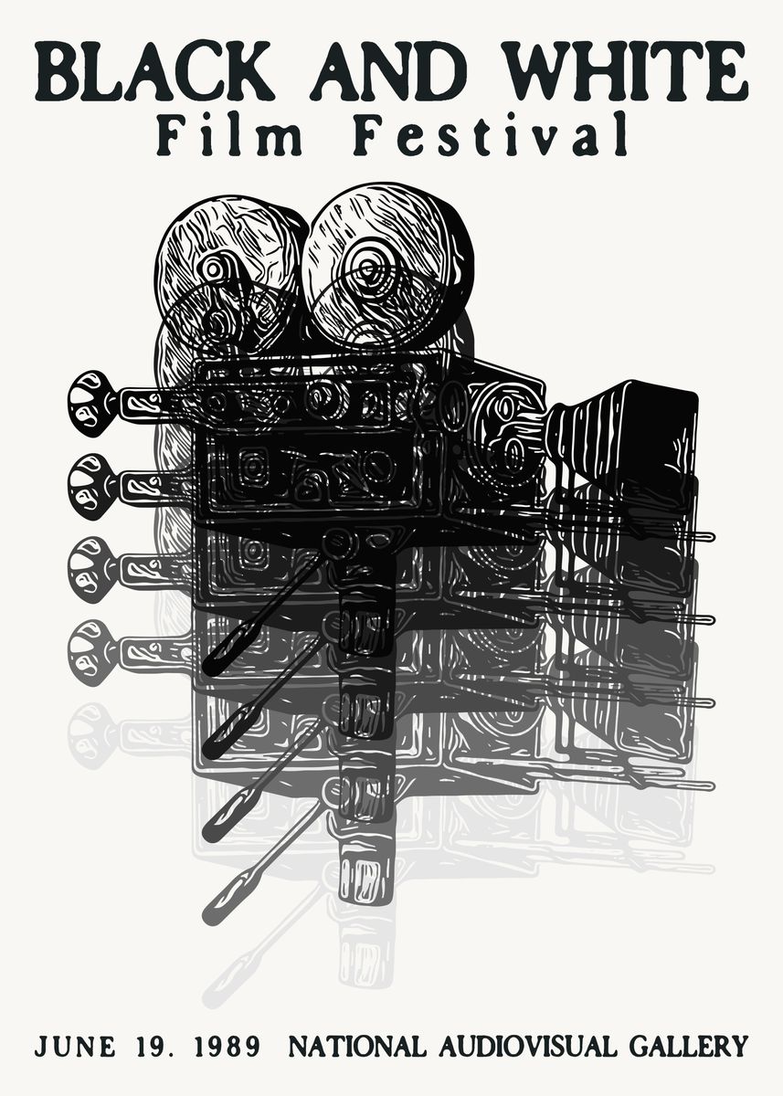 'Black and White Film Expo' Poster, picture, metal print, paint by BluePinkPanther | Displate