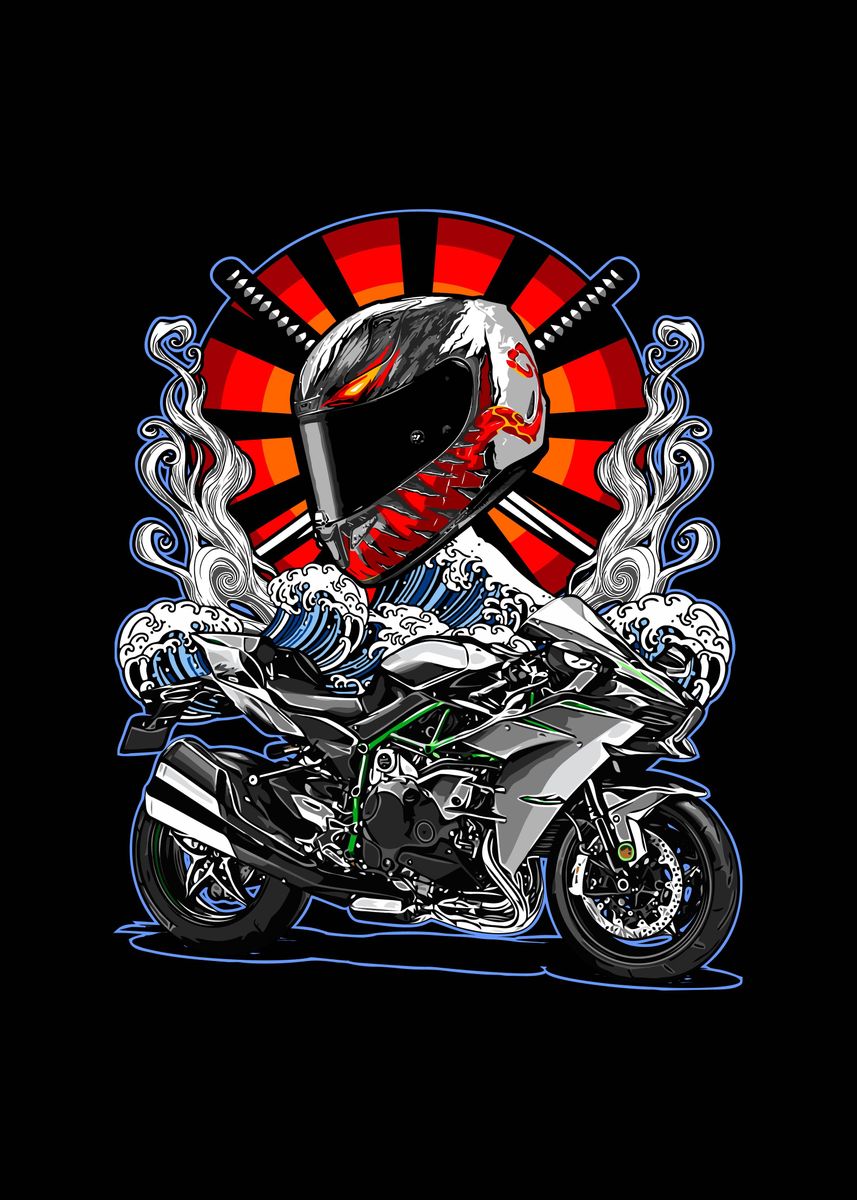 'motorcycle wave background' Poster by Lardis Art | Displate