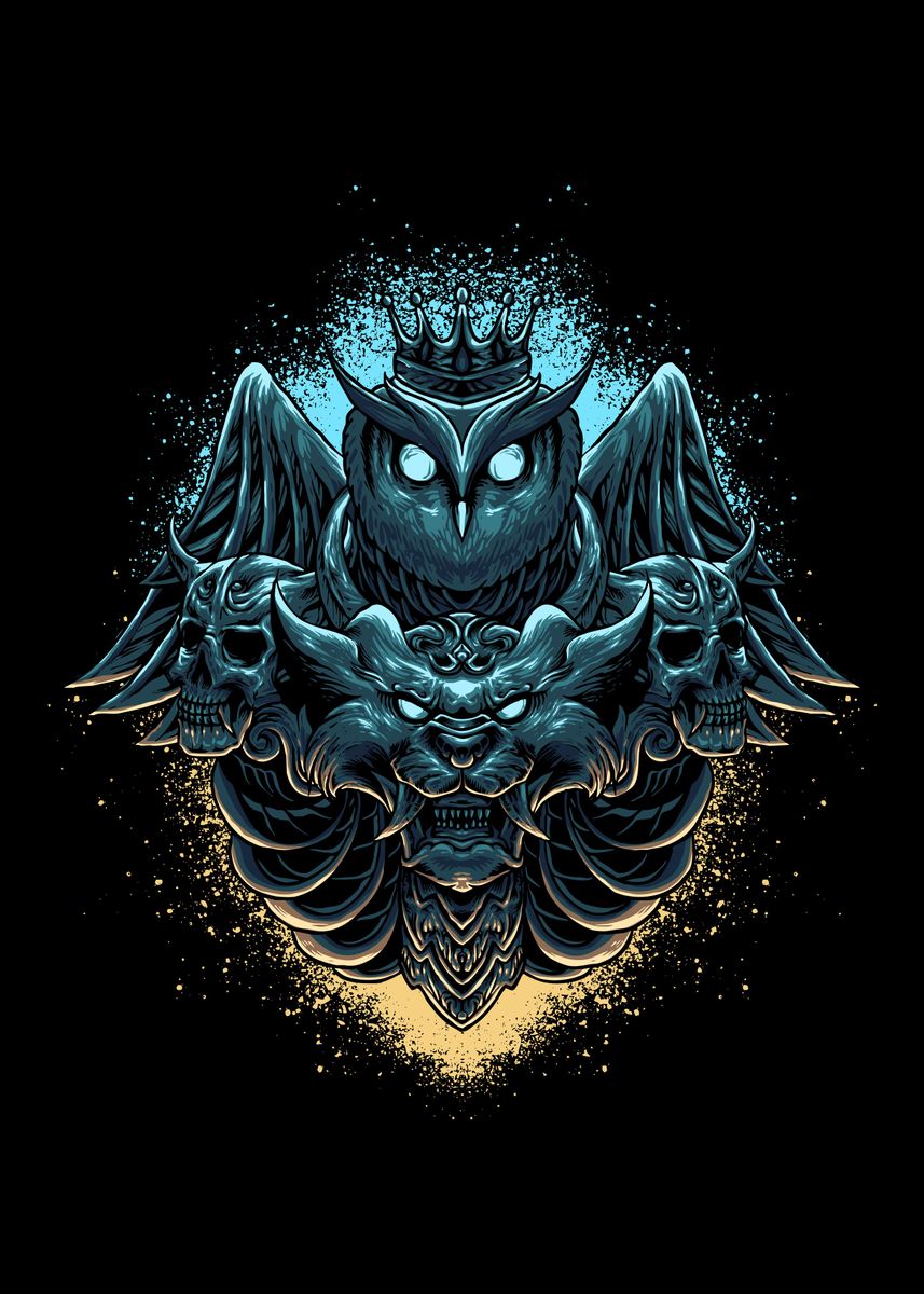 'Owl and lion head' Poster, picture, metal print, paint by Tran Duc ...