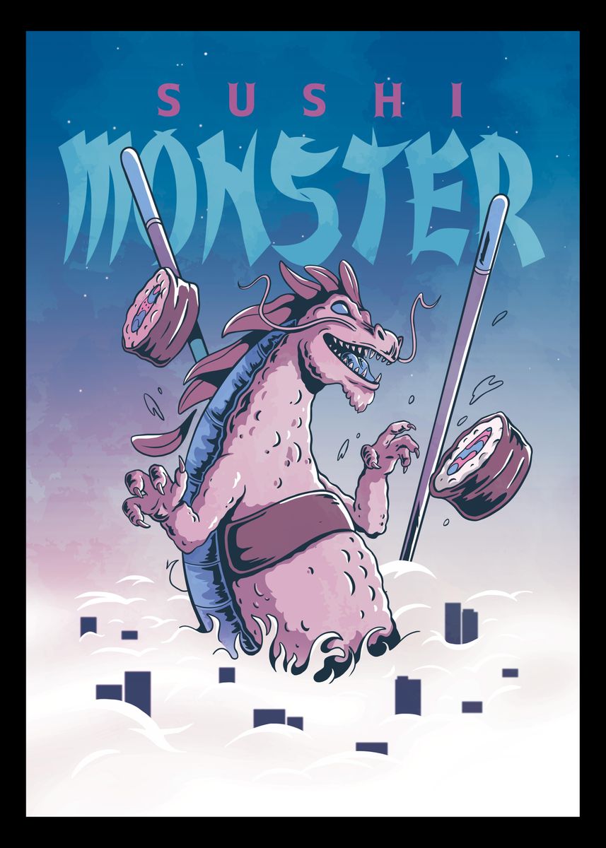 'Sushi Monster Dragon' Poster, picture, metal print, paint by Jon ...