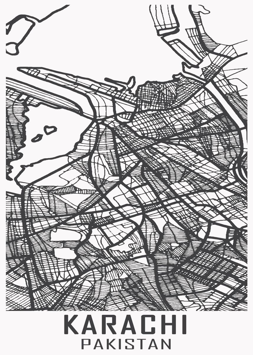 'Karachi Pakistan City Map' Poster, picture, metal print, paint by ...