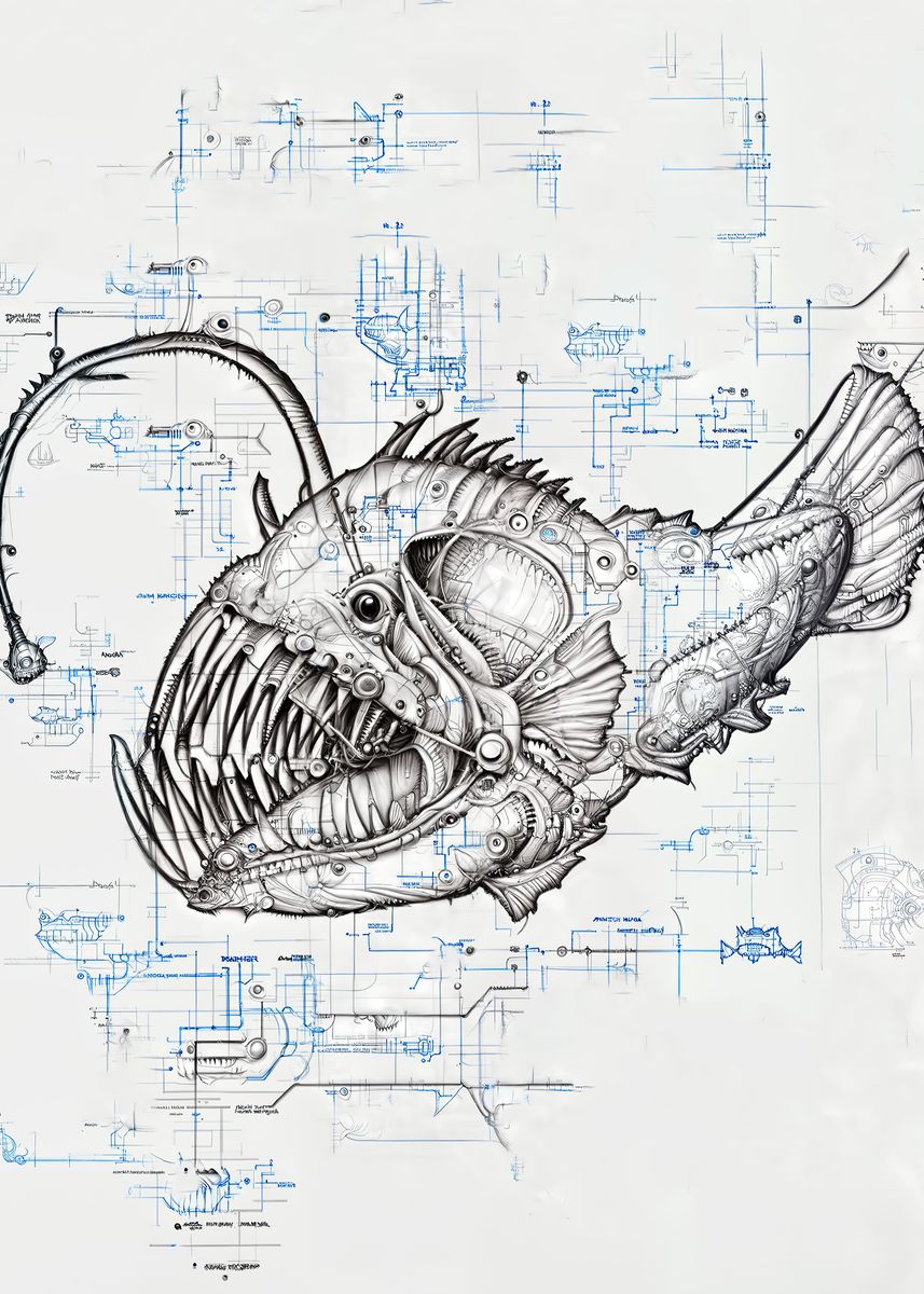 'Angler Schematic' Poster, picture, metal print, paint by Machine ...