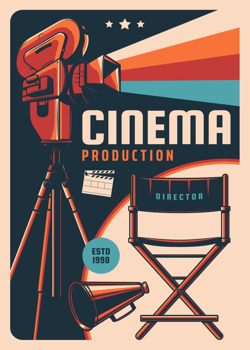 'Cinema Production' Poster, picture, metal print, paint by 3am | Displate