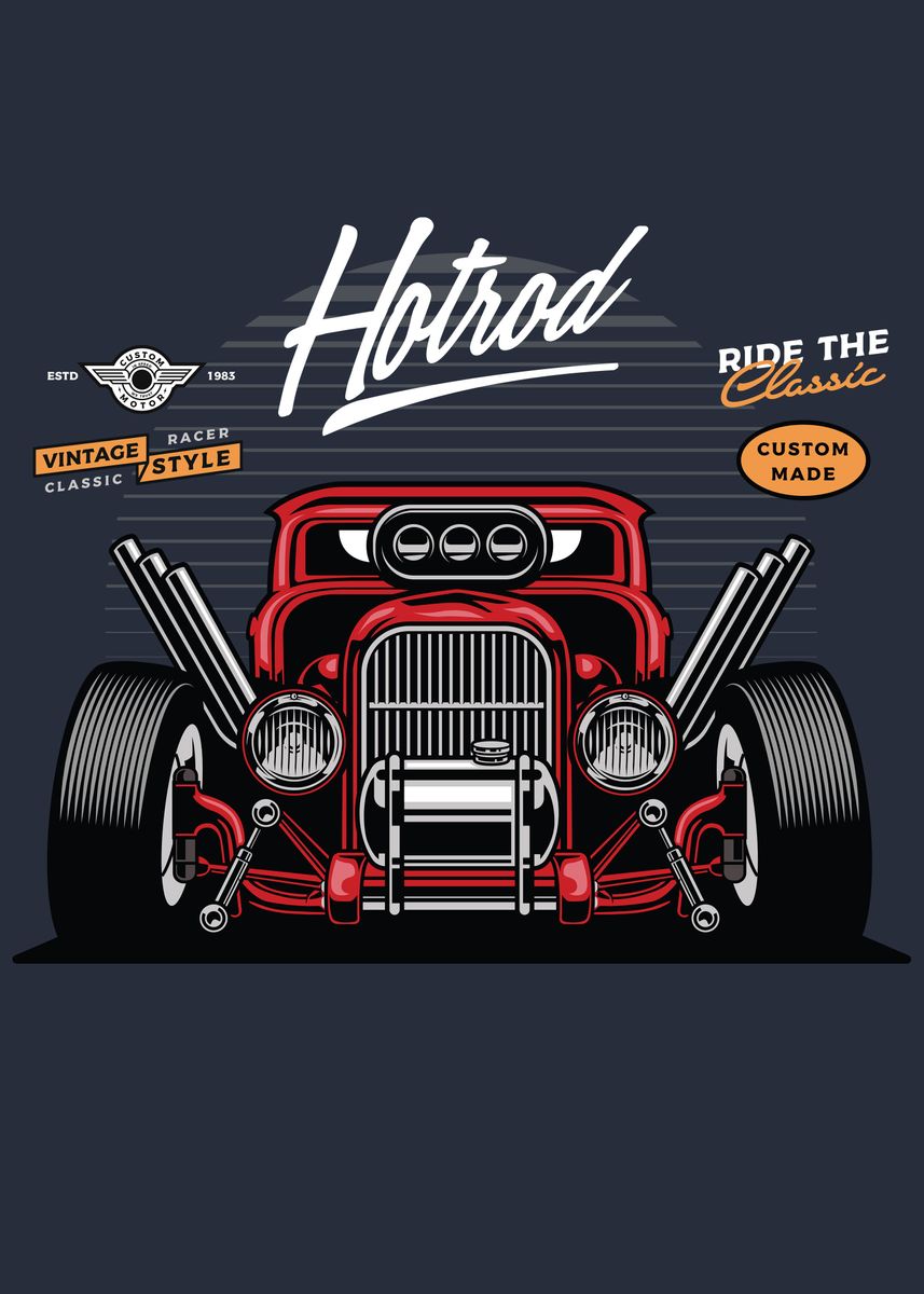'Hotrod Vintage Car Poster' Poster, picture, metal print, paint by ...