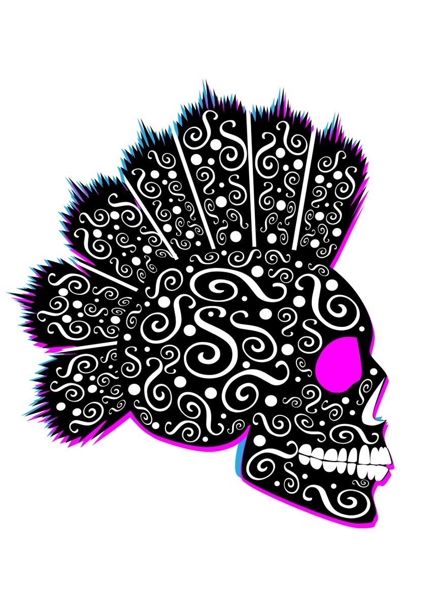 'Punk skull with Mohawk bla' Poster by Tea Brncic | Displate