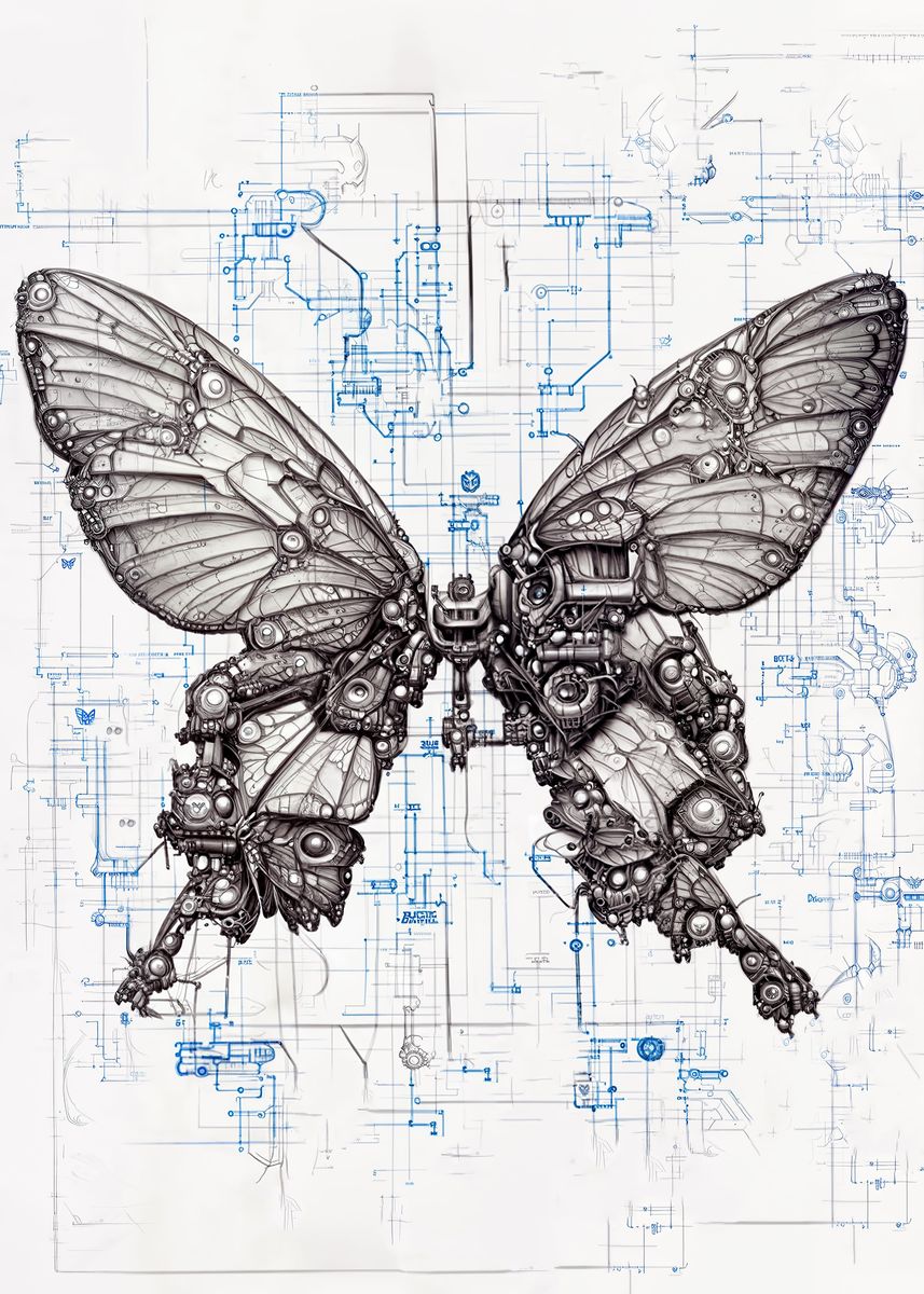'Butterfly Schematic' Poster, picture, metal print, paint by Machine ...