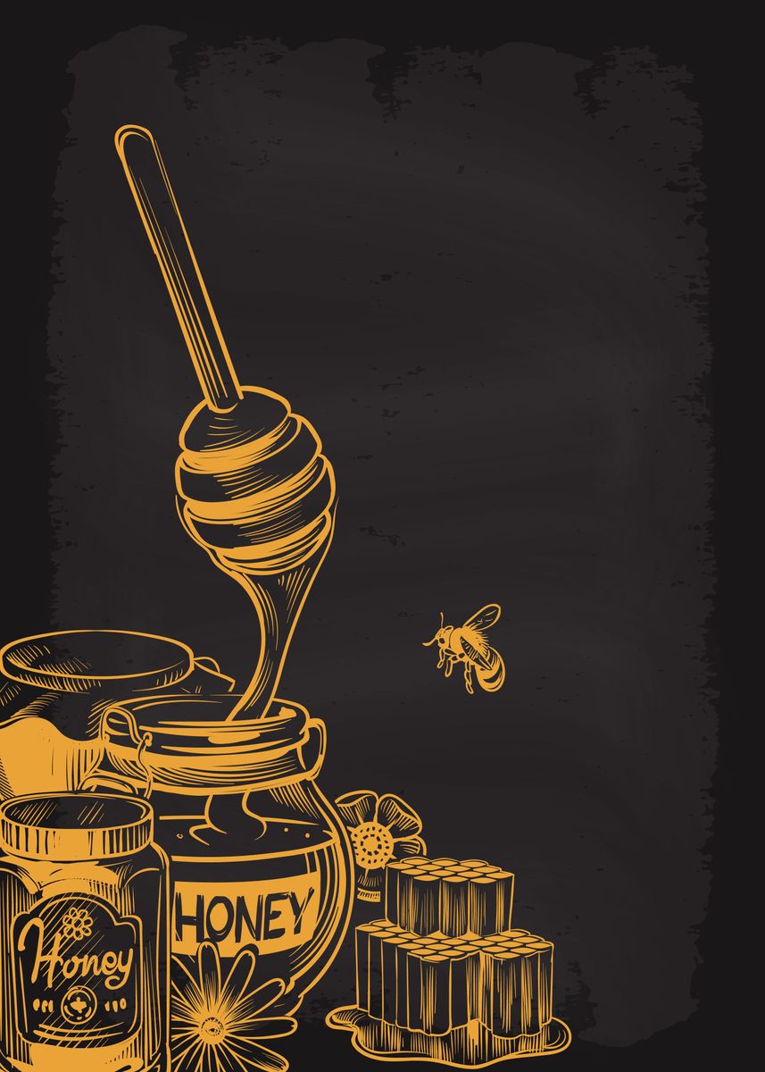 'Honey Bee Menu' Poster, picture, metal print, paint by dkDesign | Displate