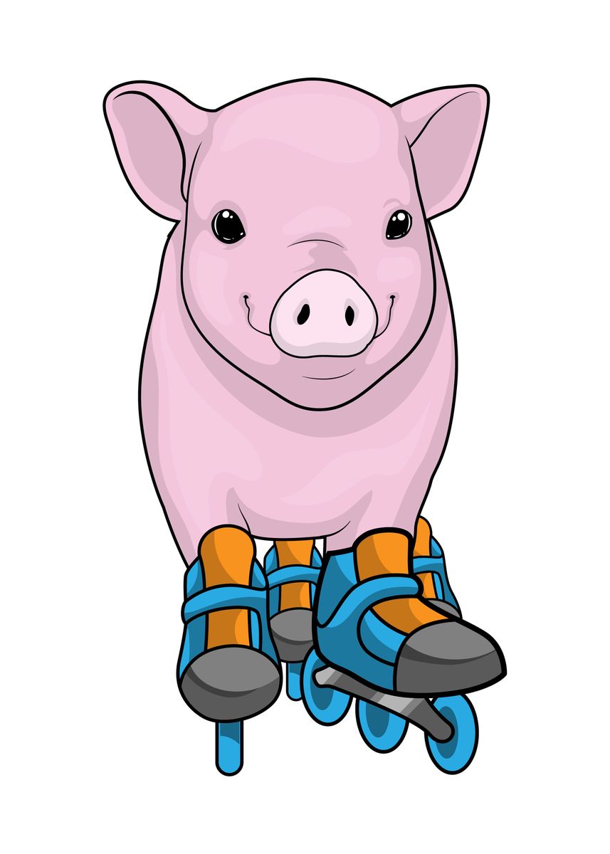 'Pig Roller skates Sports' Poster, picture, metal print, paint by ...