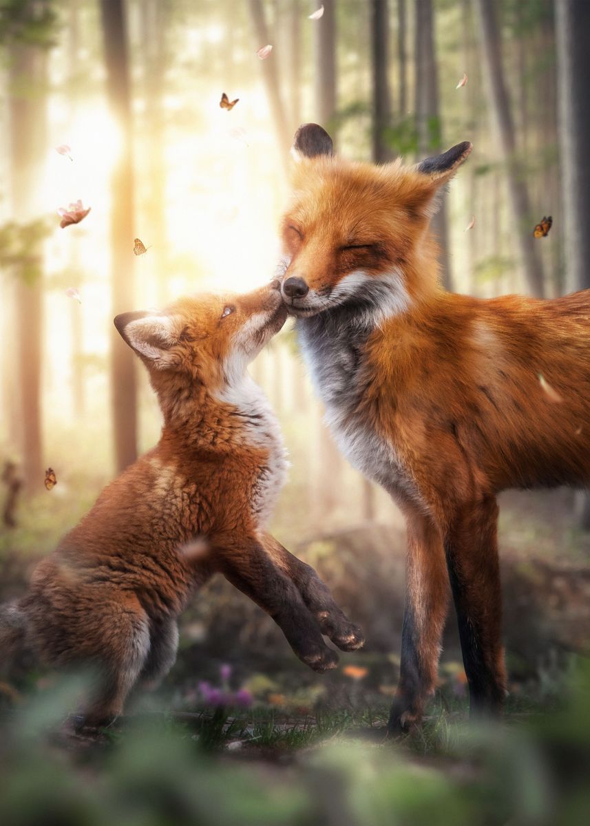 'Magical Foxes' Poster, picture, metal print, paint by Zenz | Displate