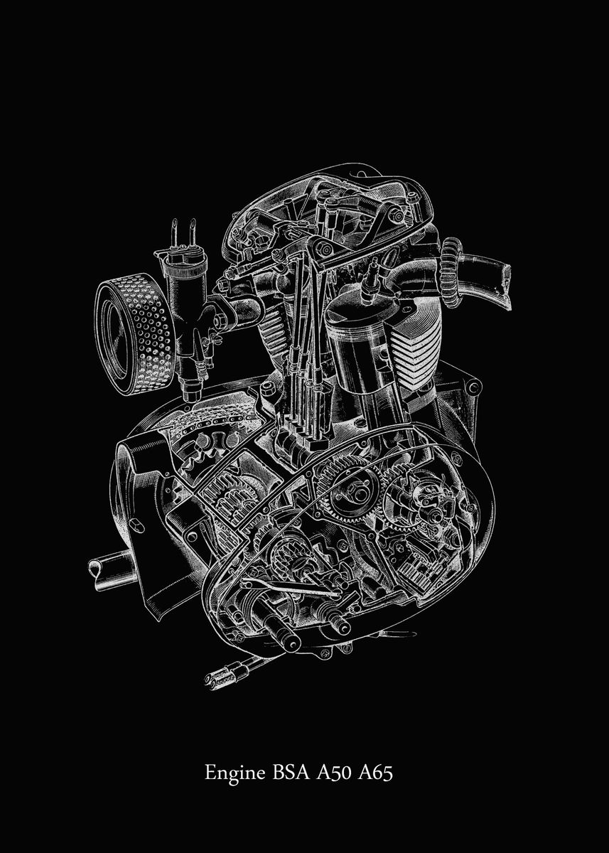 'Engine BSA A50 A65 ' Poster, picture, metal print, paint by Mod Yof ...