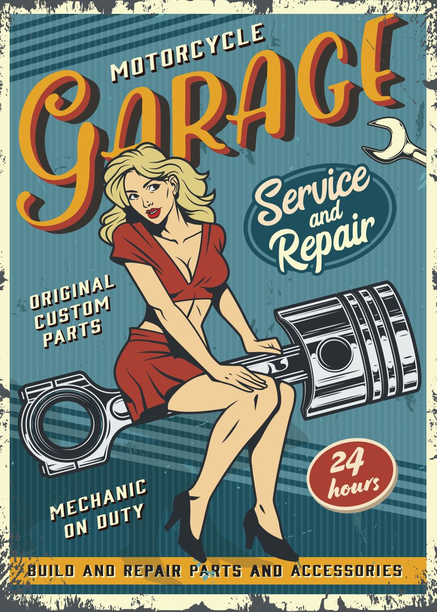 'Motorcycle Garage' Poster, picture, metal print, paint by 3am | Displate