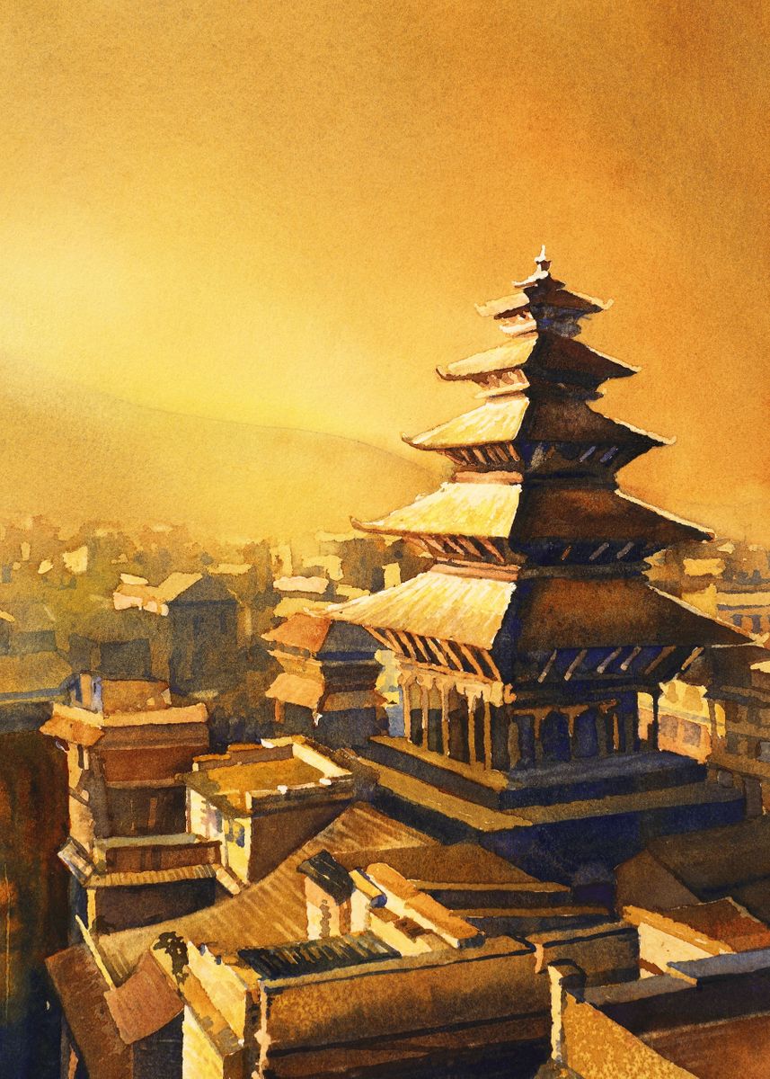 'Hindu Temple Nepal Sunset' Poster by Ryan Fox | Displate