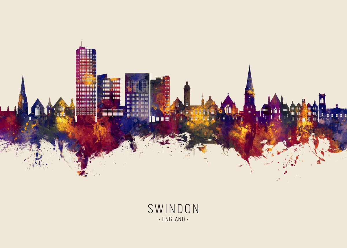 'Swindon Skyline England' Poster by Michael Tompsett | Displate