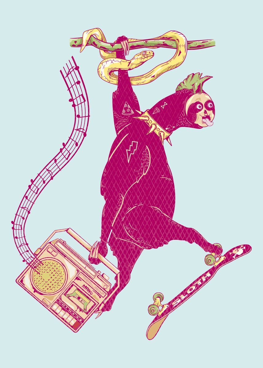 'Sloth Skateboard' Poster by mailbox disco | Displate