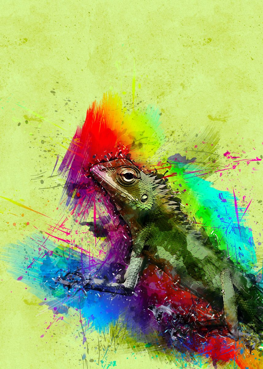 'Green lizard 156' Poster, picture, metal print, paint by TaTu Art ...