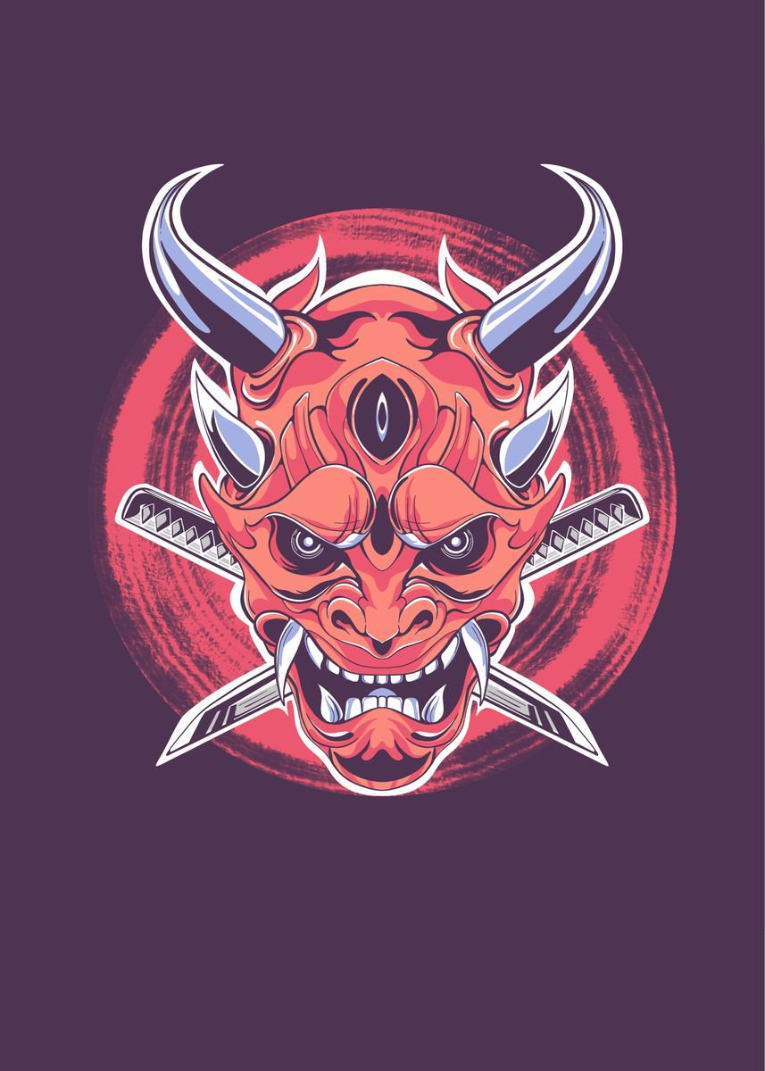 'Oni Mask with sword' Poster, picture, metal print, paint by Fahmi ...