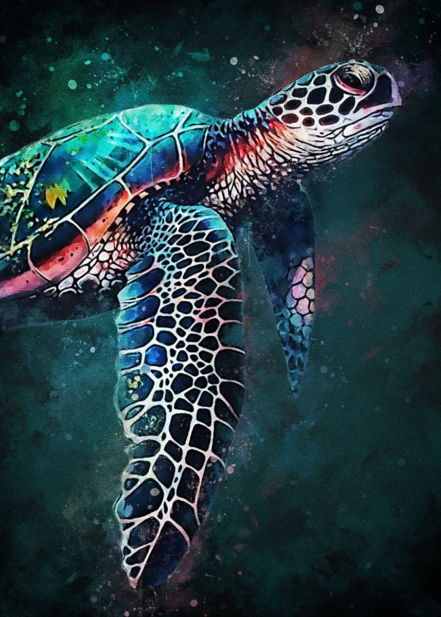 'Black Turtle' Poster, picture, metal print, paint by Muh Asdar | Displate
