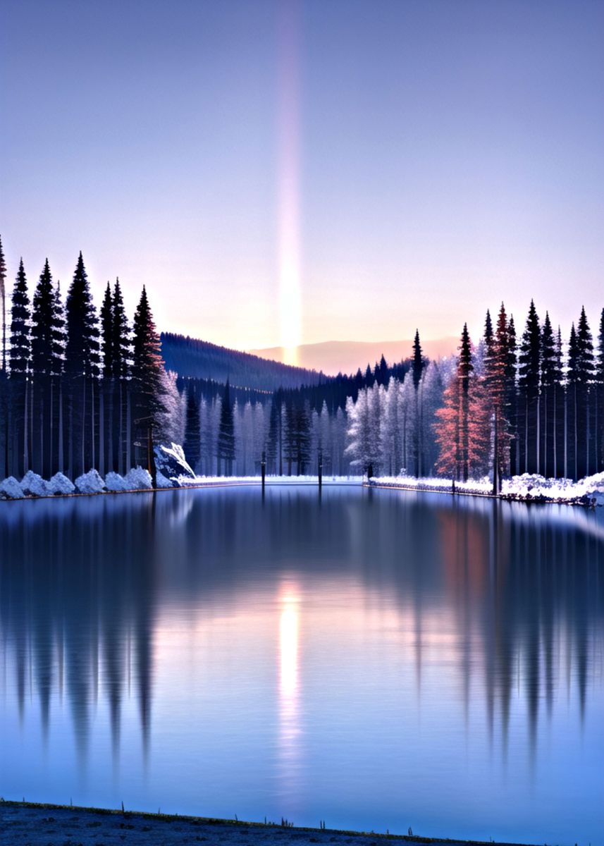 'Sunset over icy lake' Poster, picture, metal print, paint by Ben ...
