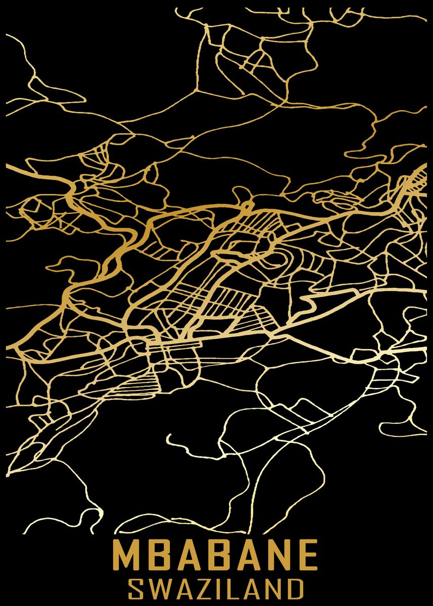 'Mbabane Swaziland City Map' Poster, picture, metal print, paint by ...