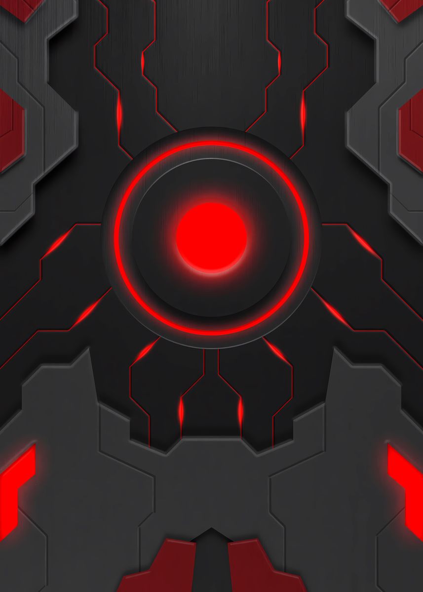 'Red Circuit Board Circle' Poster, picture, metal print, paint by ...