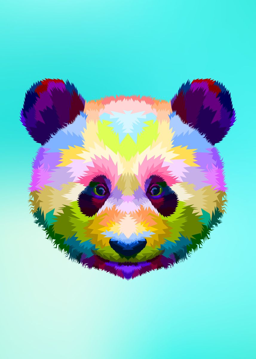 'Rainbow Panda Bear Head' Poster, picture, metal print, paint by ...