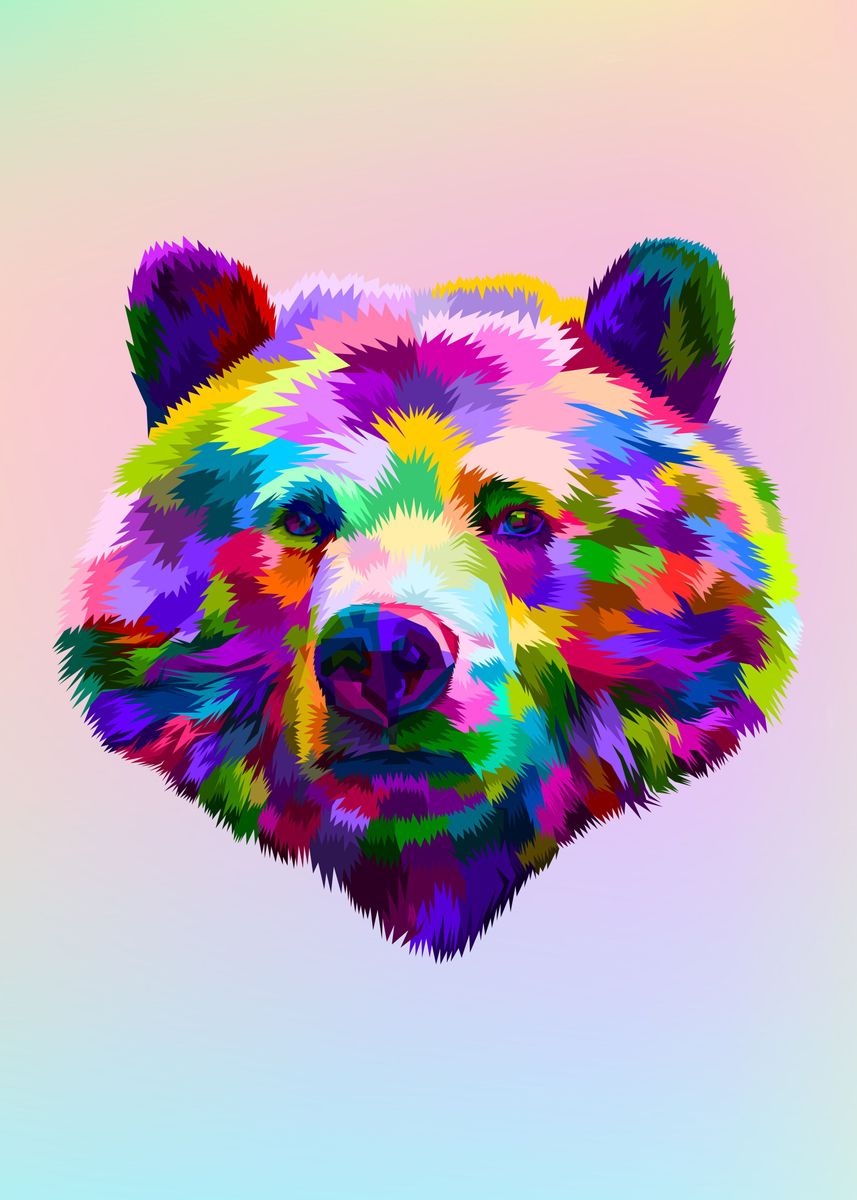 'Rainbow Pop Art Bear Head' Poster, picture, metal print, paint by ...