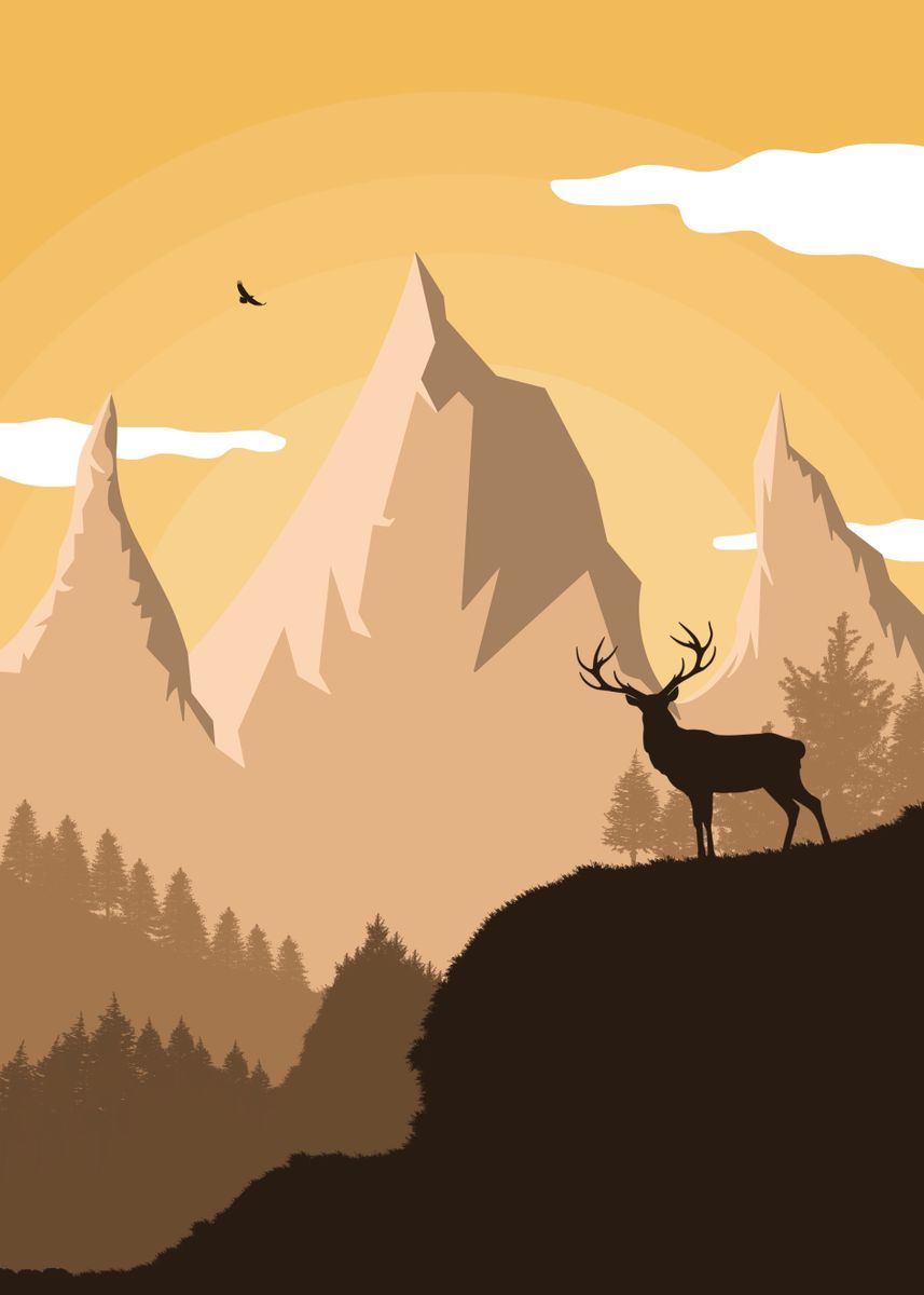 'Brown mountain stag' Poster, picture, metal print, paint by Aiden ...