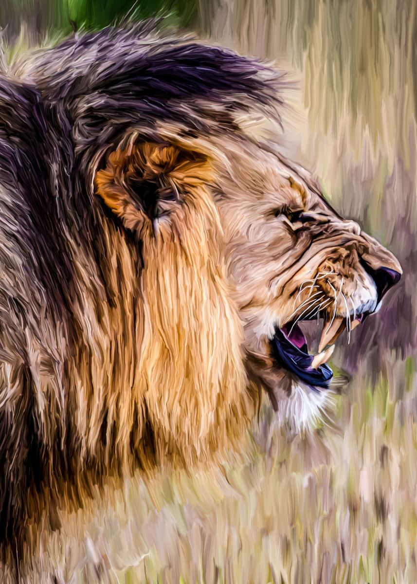 'Lion Face From The Side' Poster, picture, metal print, paint by Ademba ...