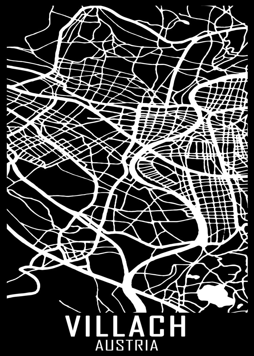 'Villach Austria City Map' Poster, picture, metal print, paint by ...