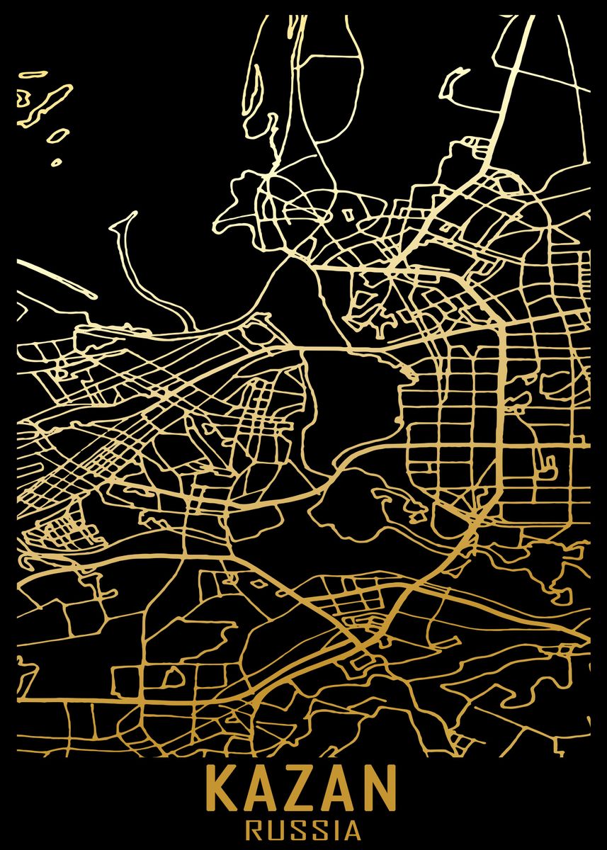 'Kazan Russia City Map' Poster, picture, metal print, paint by ...